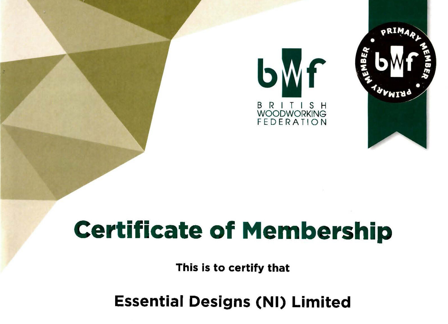 BWF Certificate | Essential Design Group | UK | London | Dublin | Belfast